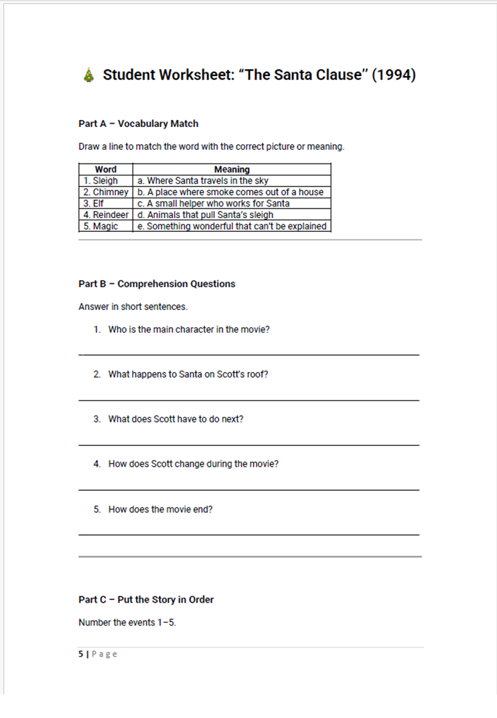 The Santa Clause (1994) Movie Lesson Plan — Christmas ELA Activity ...