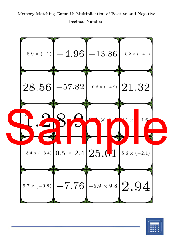 Memory Matching Game | Multiplication of Positive and Negative Decimal ...