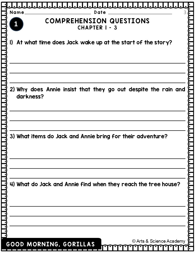 GOOD MORNING, GORILLAS Novel Study Comprehension, Critical Thinking ...