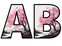 Asian Japanese Cherry Blossom Tree Art Lettering Set Display Title ...