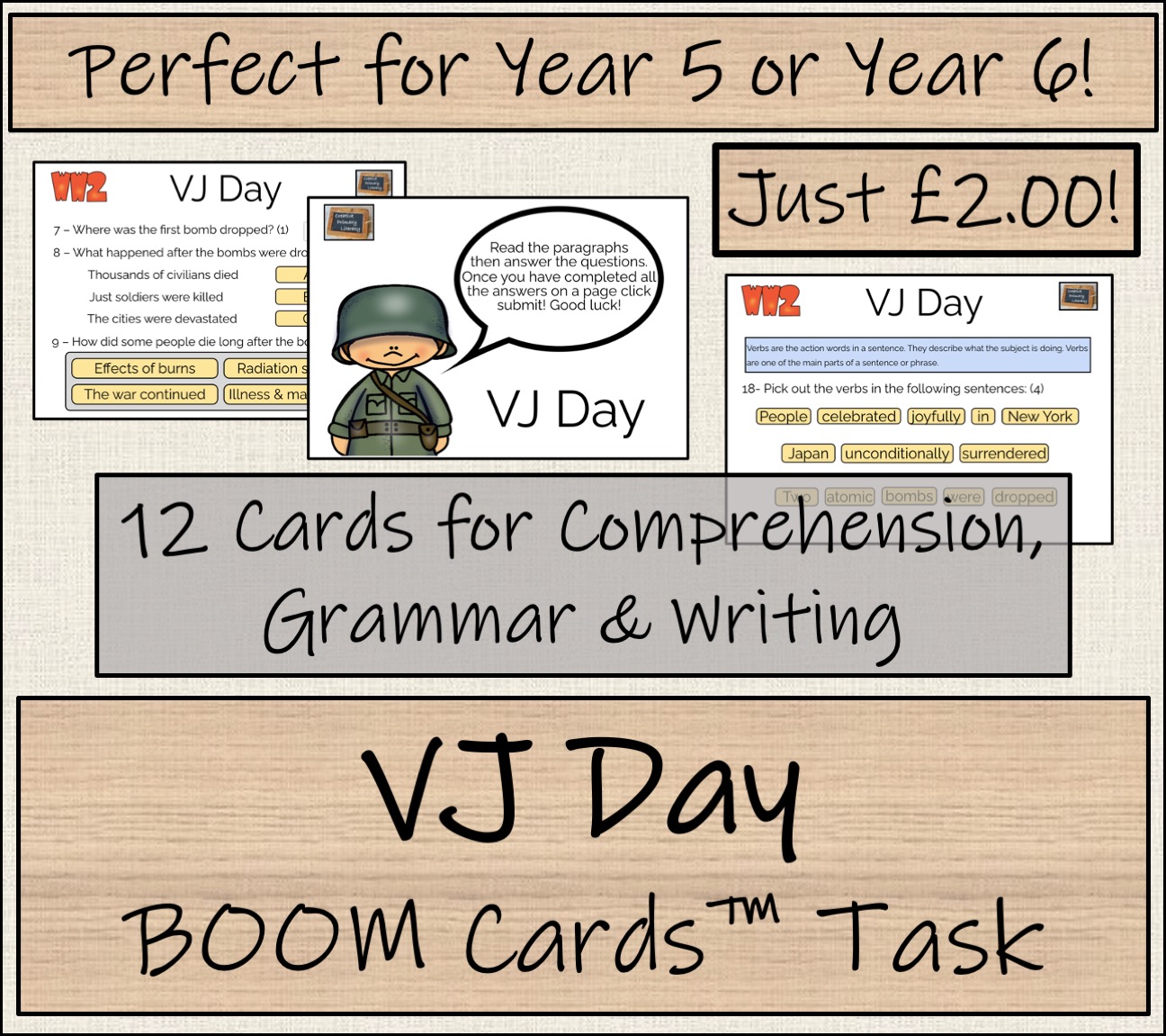 VJ Day - UKS2 BOOM Cards™ Comprehension Activity | Teaching Resources