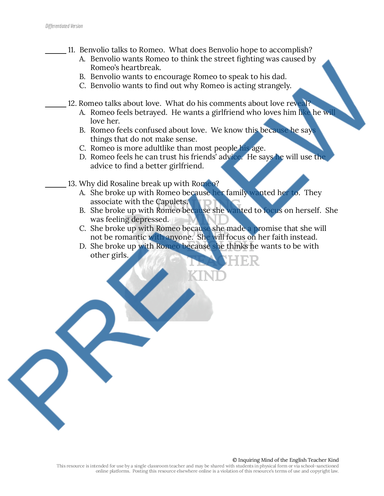 Romeo and Juliet Act 1 Scene 1 Close Reading Worksheet | Teaching Resources