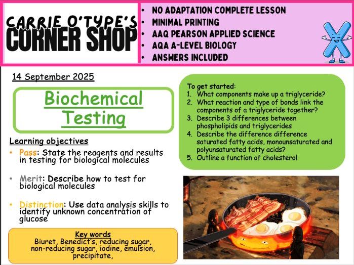 AQA A-level Biology - 3.1 Biological Molecules | Teaching Resources