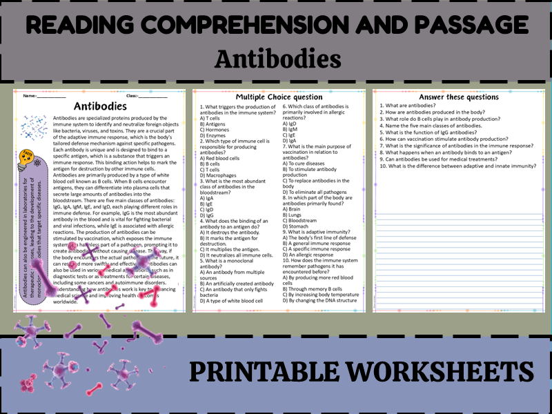 Exploring Antibodies: Detailed Reading Passage with Engaging Questions ...