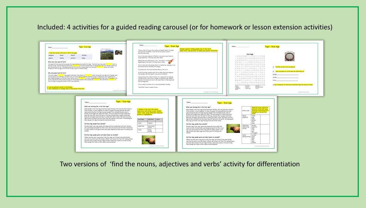 Iron Age Guided Reading, Homework or Extension Worksheets | Teaching ...