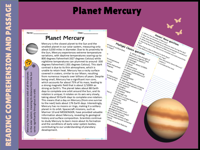 Exploring Planet Mercury: Engaging Passage and Quiz Questions ...
