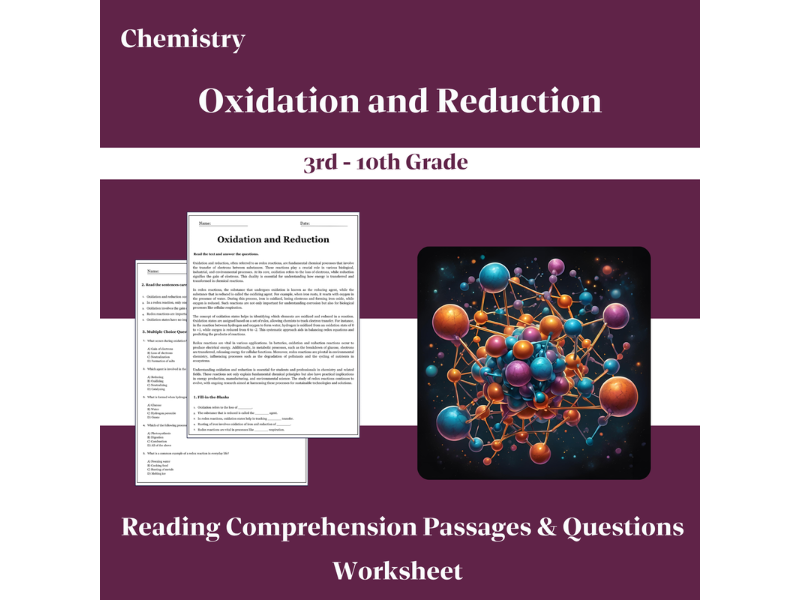 Oxidation and Reduction Reading Comprehension Passages & Questions ...