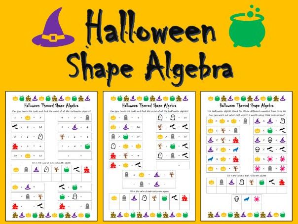 Halloween Shape Algebra Differentiated Sheets with Answers | Teaching ...