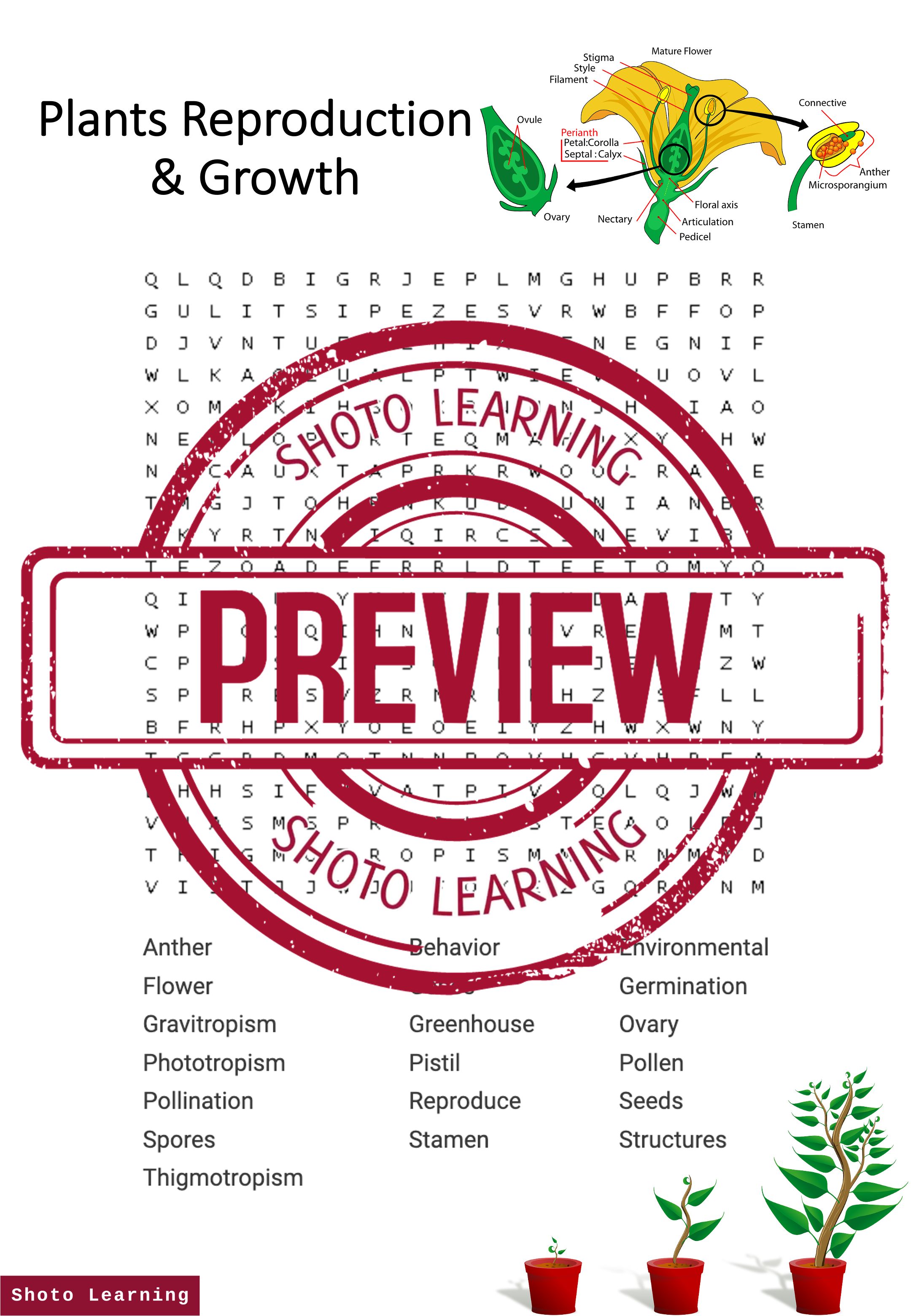 PLANTS REPRODUCTION AND GROWTH SCIENCE ACTIVITY WORD FIND GAME ...
