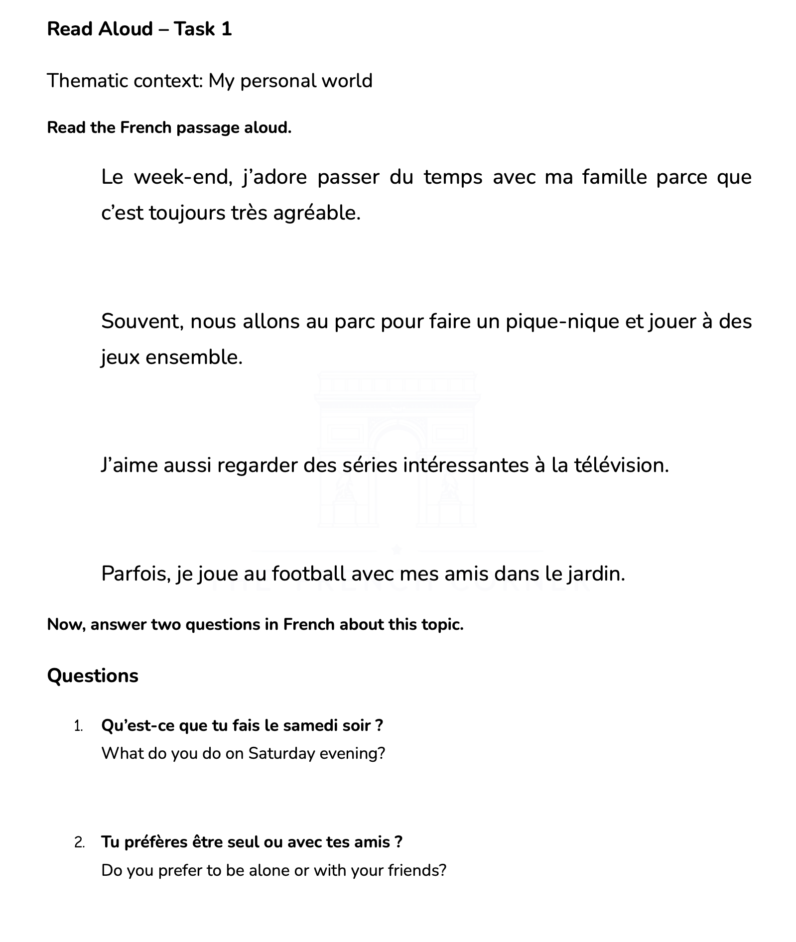 2026 Pearson Edexcel GCSE French – Speaking Task 1: Read Aloud – Higher ...