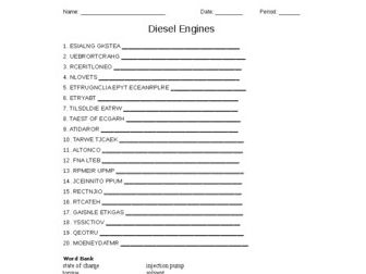 Diesel Engines Word Scramble | Teaching Resources