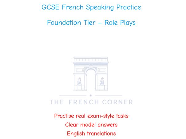 French GCSE Foundation Role Plays – Speaking Practice Pack (Free ...