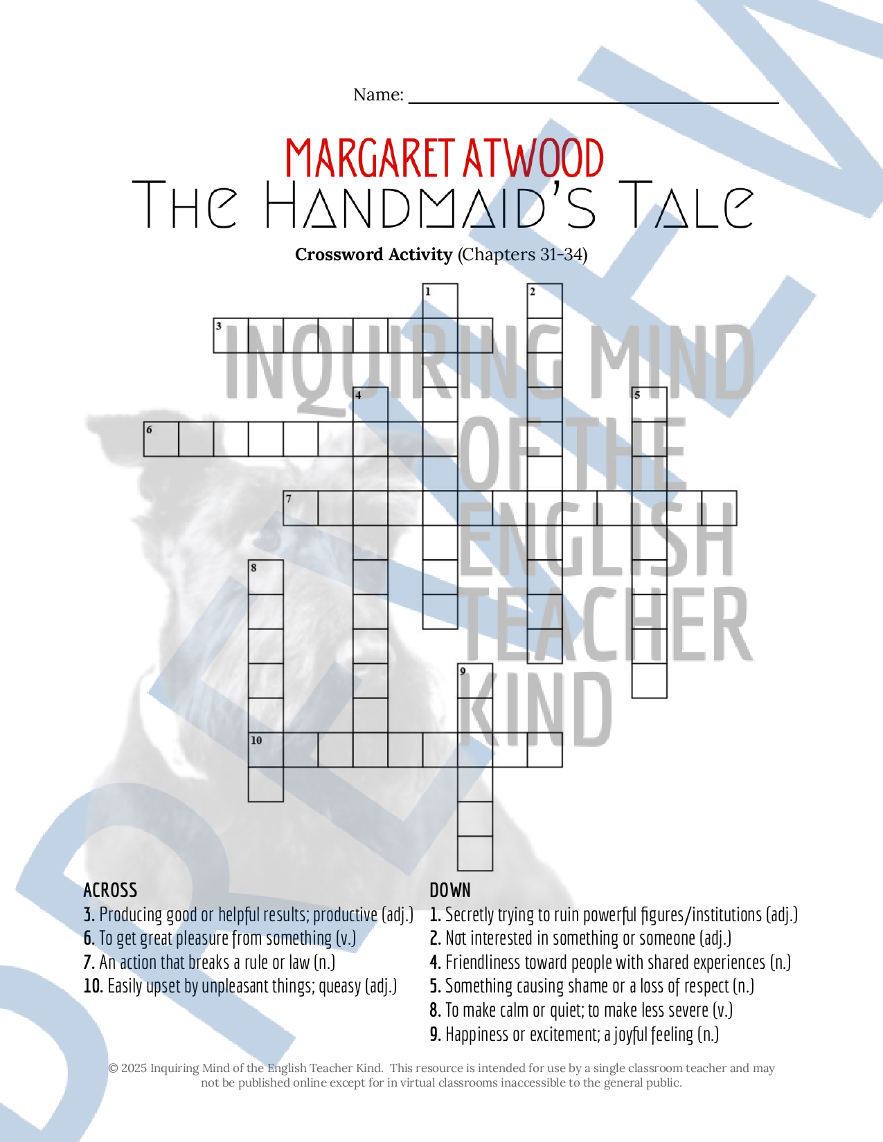 The Handmaid’s Tale Chapters 31 through 34 Vocabulary Games | Teaching ...