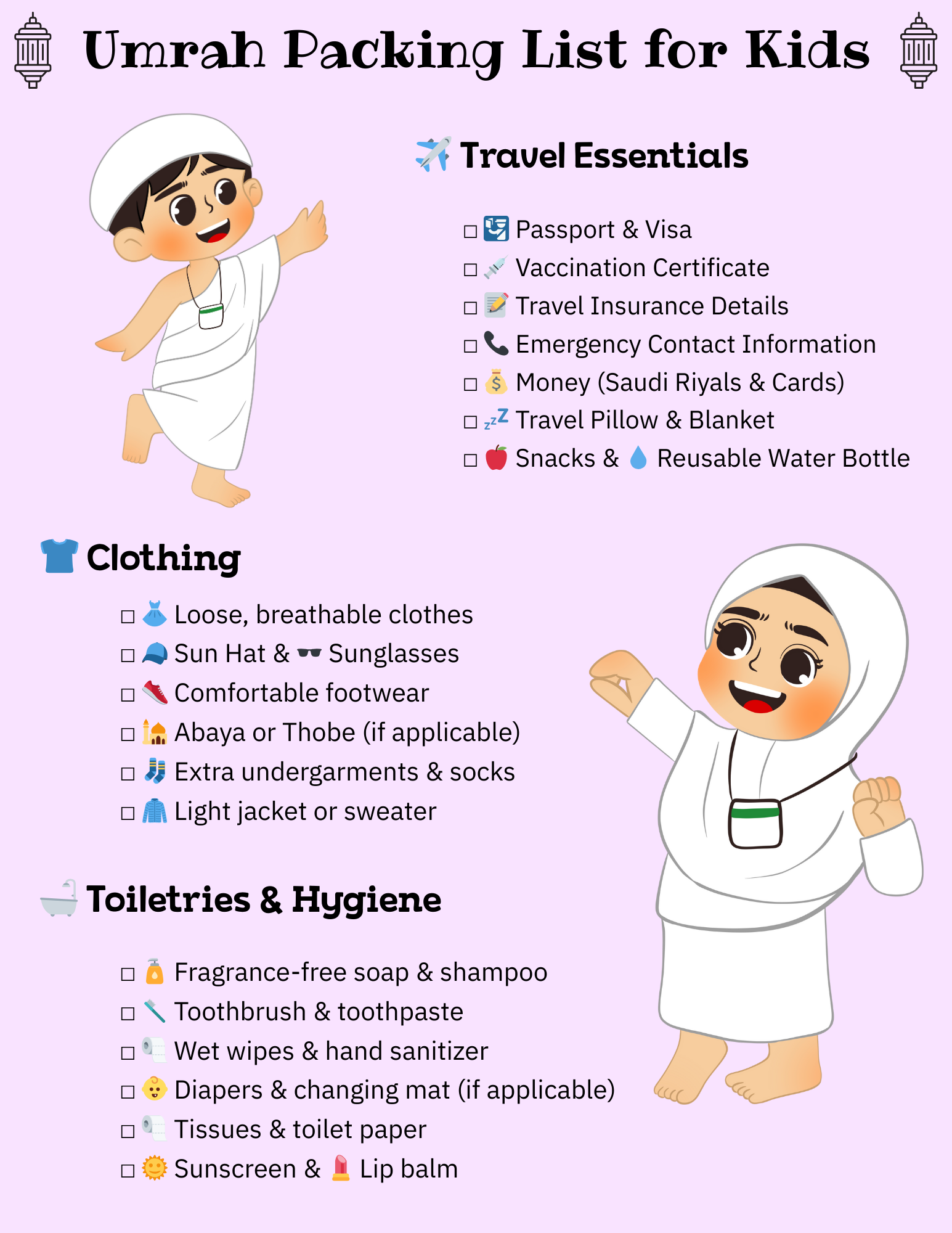 checklist for umrah with kids - umrah packing list for kids | Teaching ...