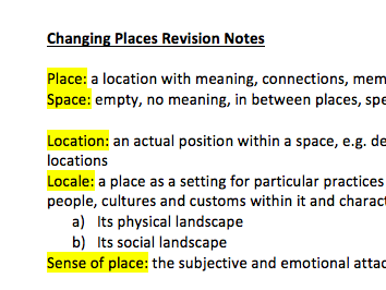 Changing Places AQA A Level Geography Revision Notes | Teaching Resources