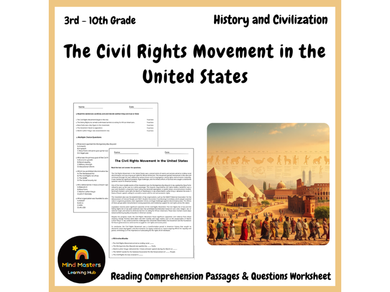 The Civil Rights Movement in the United States Reading Comprehension ...