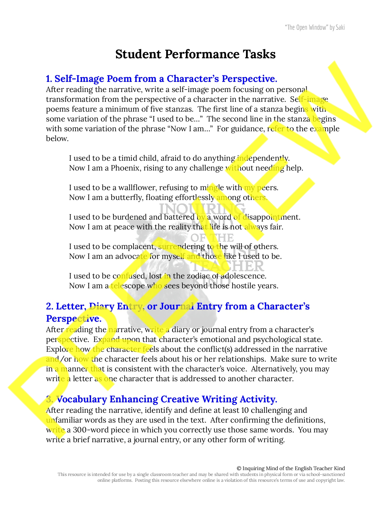 “The Open Window” by Saki Close Reading Analysis Worksheet | Teaching ...
