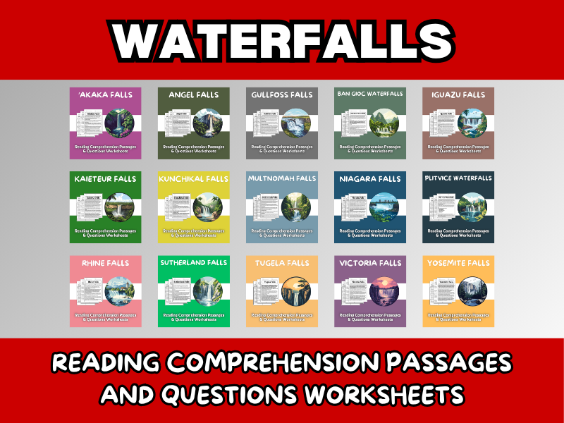 Waterfalls Reading Comprehension Passages and Questions Worksheets ...