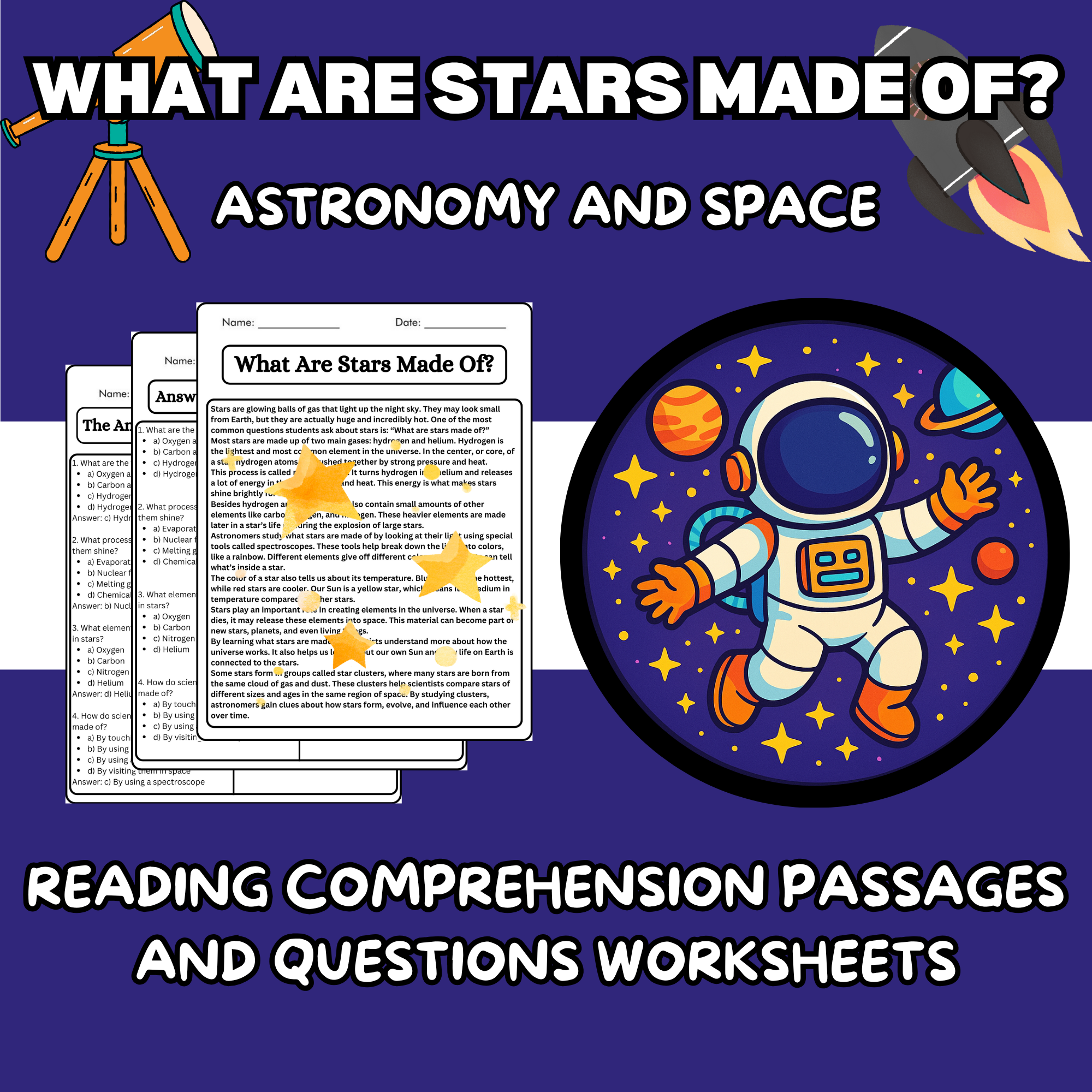 What Are Stars Made Of? - Astronomy and Space Reading Comprehension ...