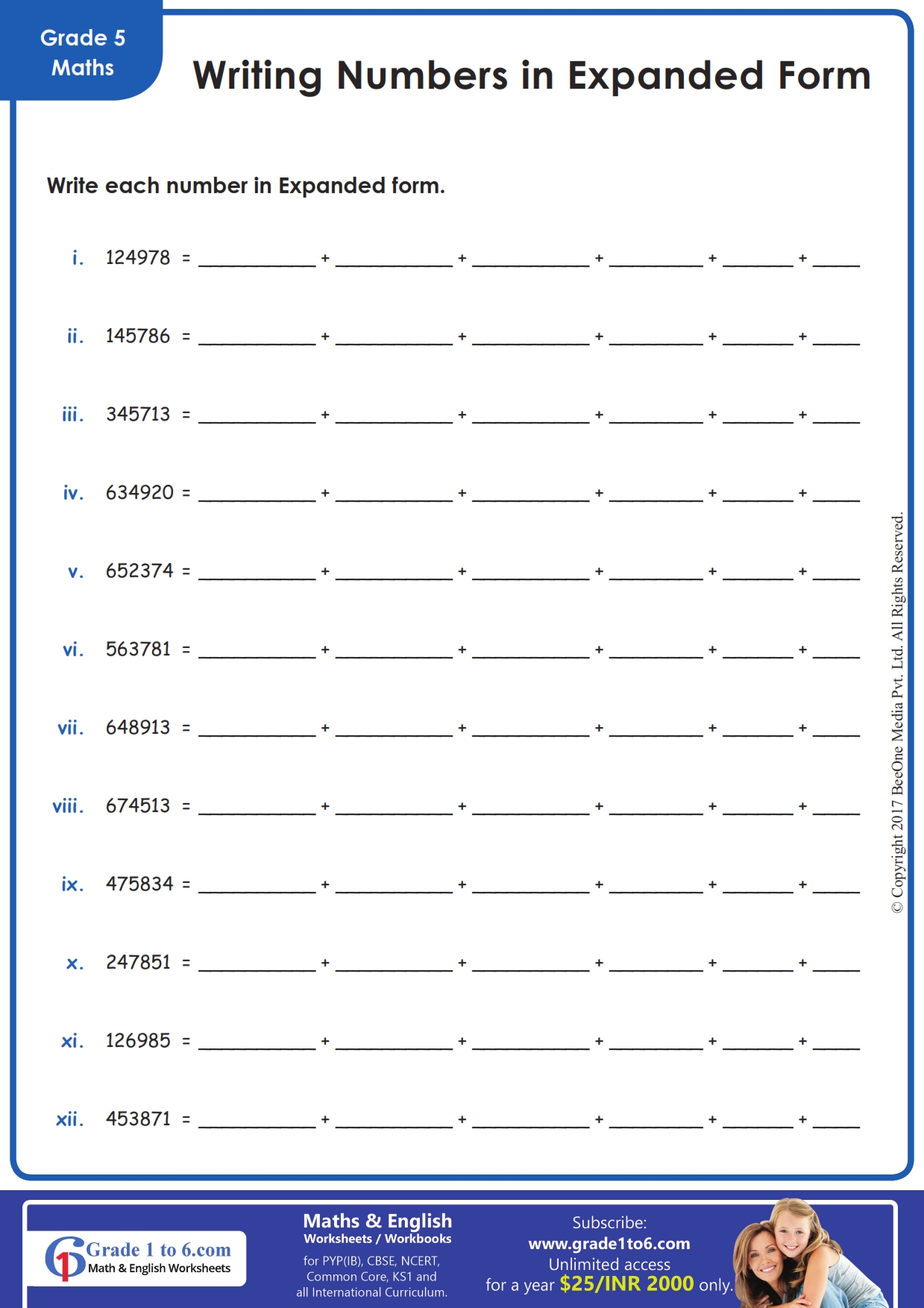 Grade 5 Number Place Value Workbook Teaching Resources