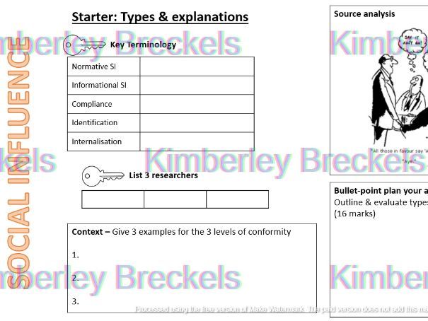 Social Influence (AQA A-level Psychology) - Recap starter/do now ...
