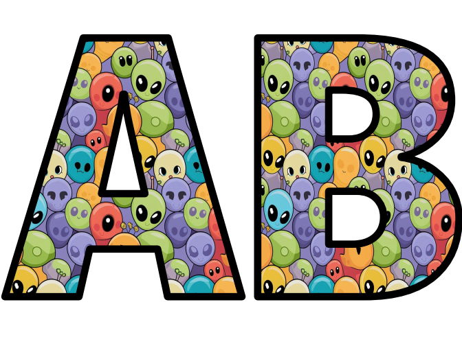 Aliens Heads Monsters Planet Space Creature UFO Lettering Set Display ...