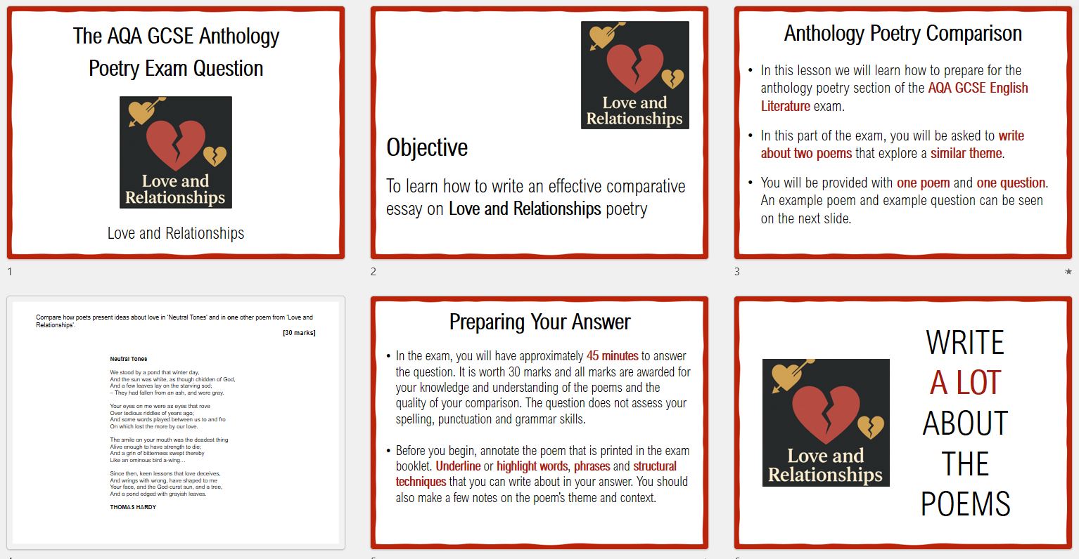 AQA Anthology Poetry – How to Answer the Love and Relationships ...