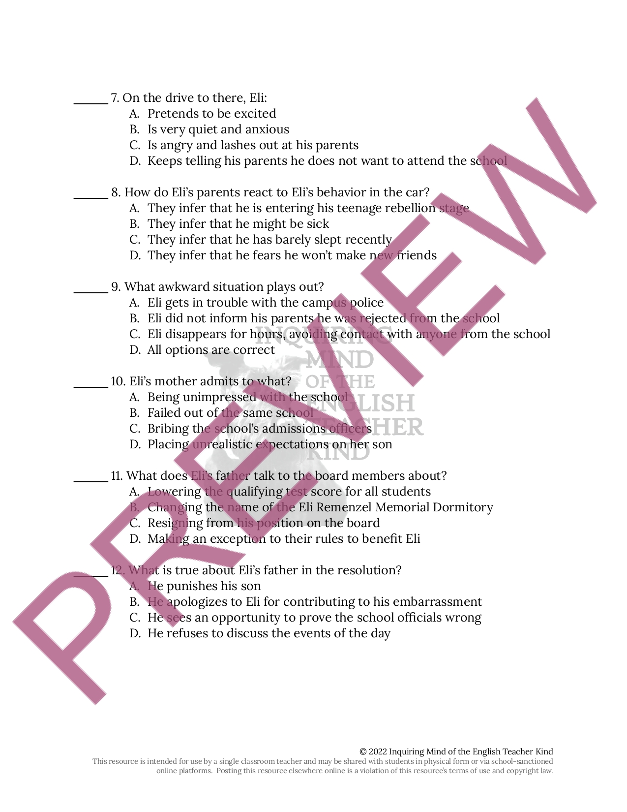 "The Lie" by Kurt Vonnegut Quiz and Answer Key | Teaching Resources