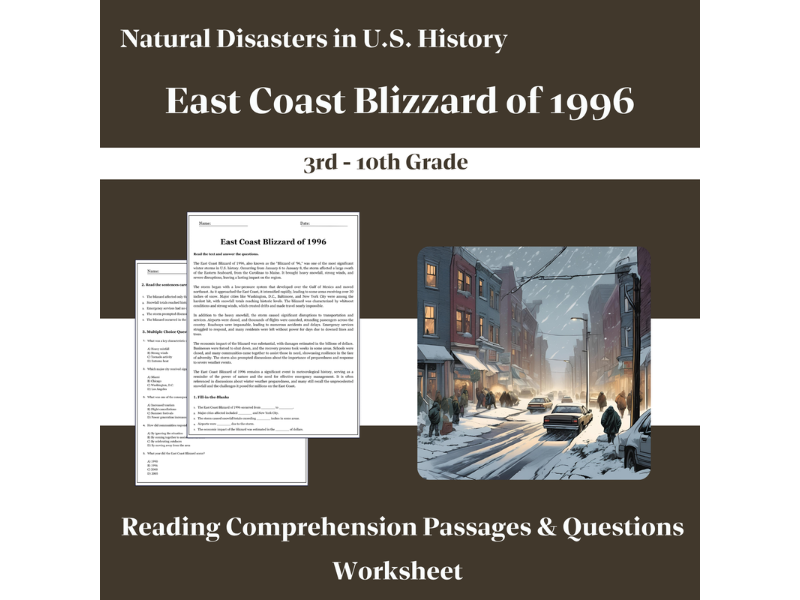 East Coast Blizzard of 1996 Reading Comprehension Passages & Questions ...