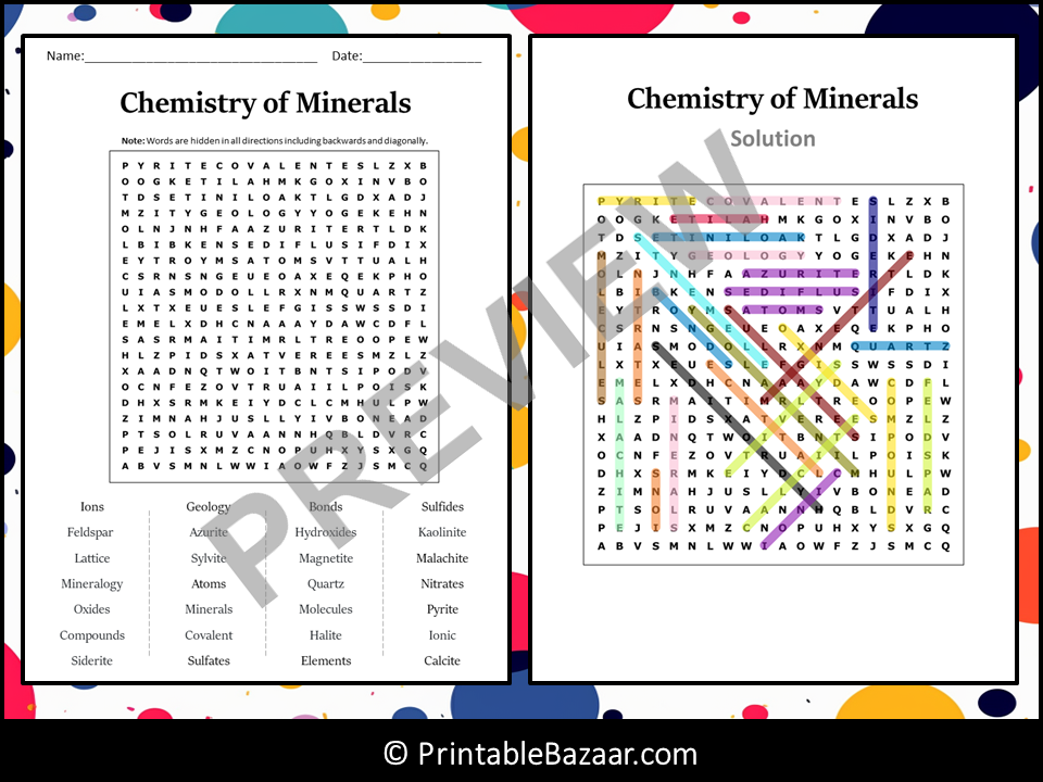 Minerals Word Search Printable