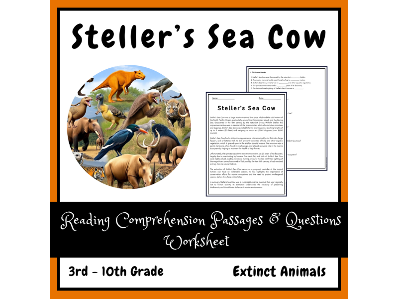 Steller’s Sea Cow Reading Comprehension Passages & Questions Worksheets ...