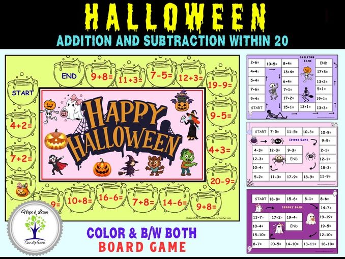 Addition and Subtraction Within 20 Halloween Worksheets | Teaching ...