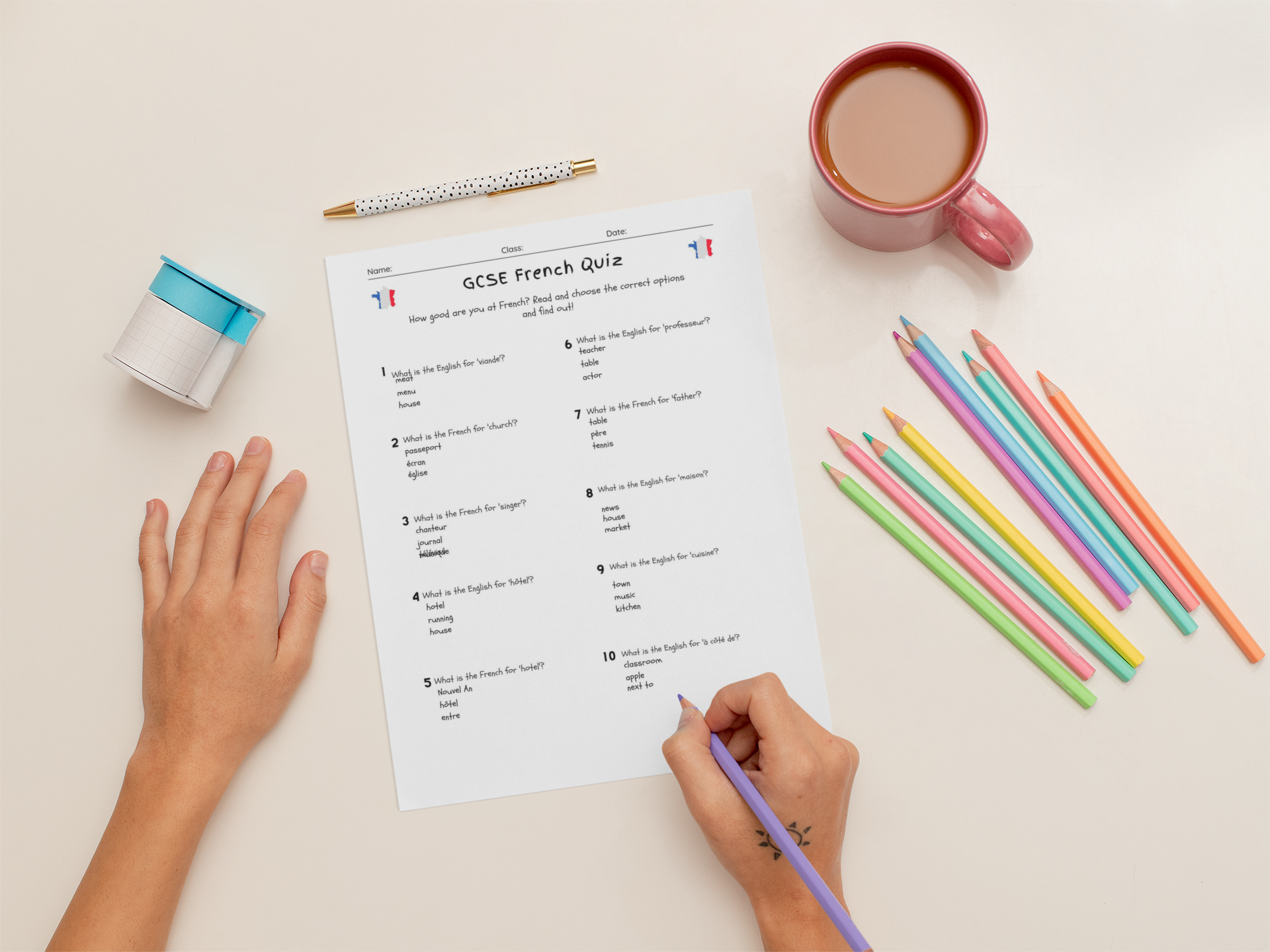 20 GCSE Foundation Level French Multiple Choice Quiz Worksheets PDF ...