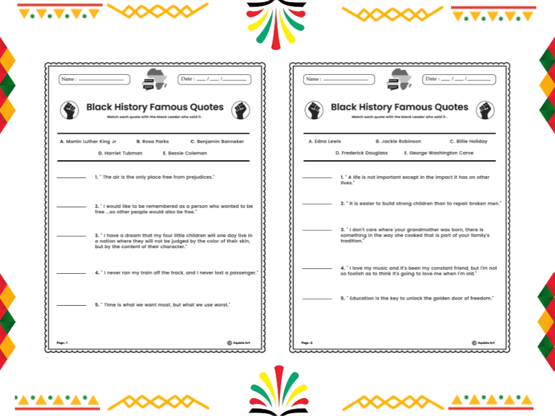 Black History Month Famous Quotes : Leaders Quotes Matching Activity ...