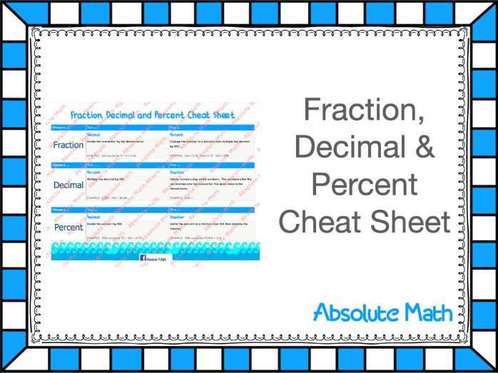 Fraction Decimal And Percent Cheat Sheet Teaching Resources