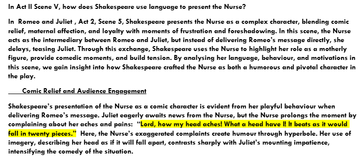 High-level model essay on the Nurse - Romeo and Juliet | Teaching Resources