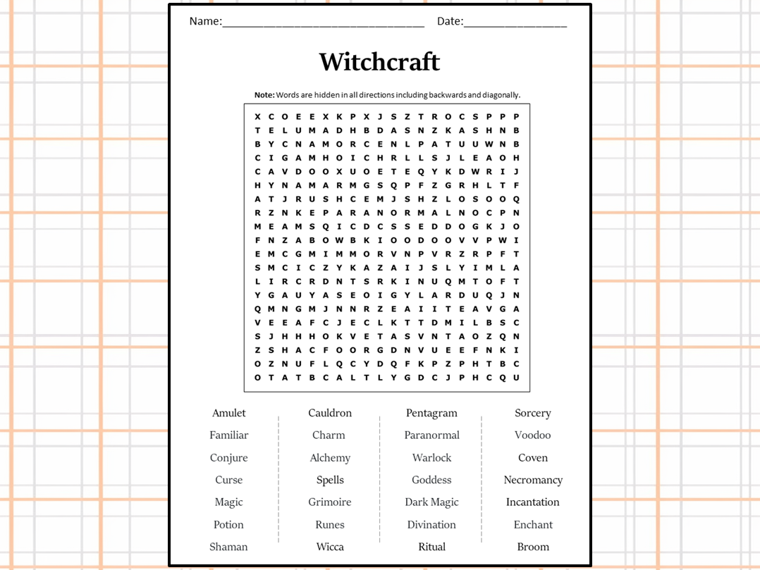 Witchcraft Word Search Puzzle Worksheet Activity | Teaching Resources
