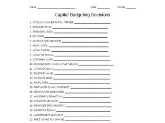 Capital Budgeting Decisions in Accounting Vocabulary Word Scramble ...