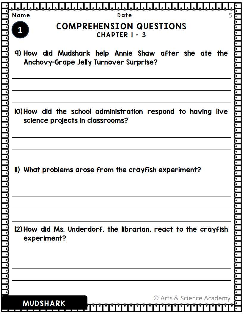 Mudshark Novel Study Comprehension, Critical Thinking, Vocab, MCQs ...