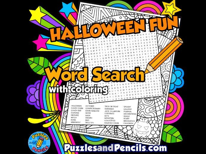 Halloween Fun Word Search Puzzle with Colouring | Halloween Wordsearch ...