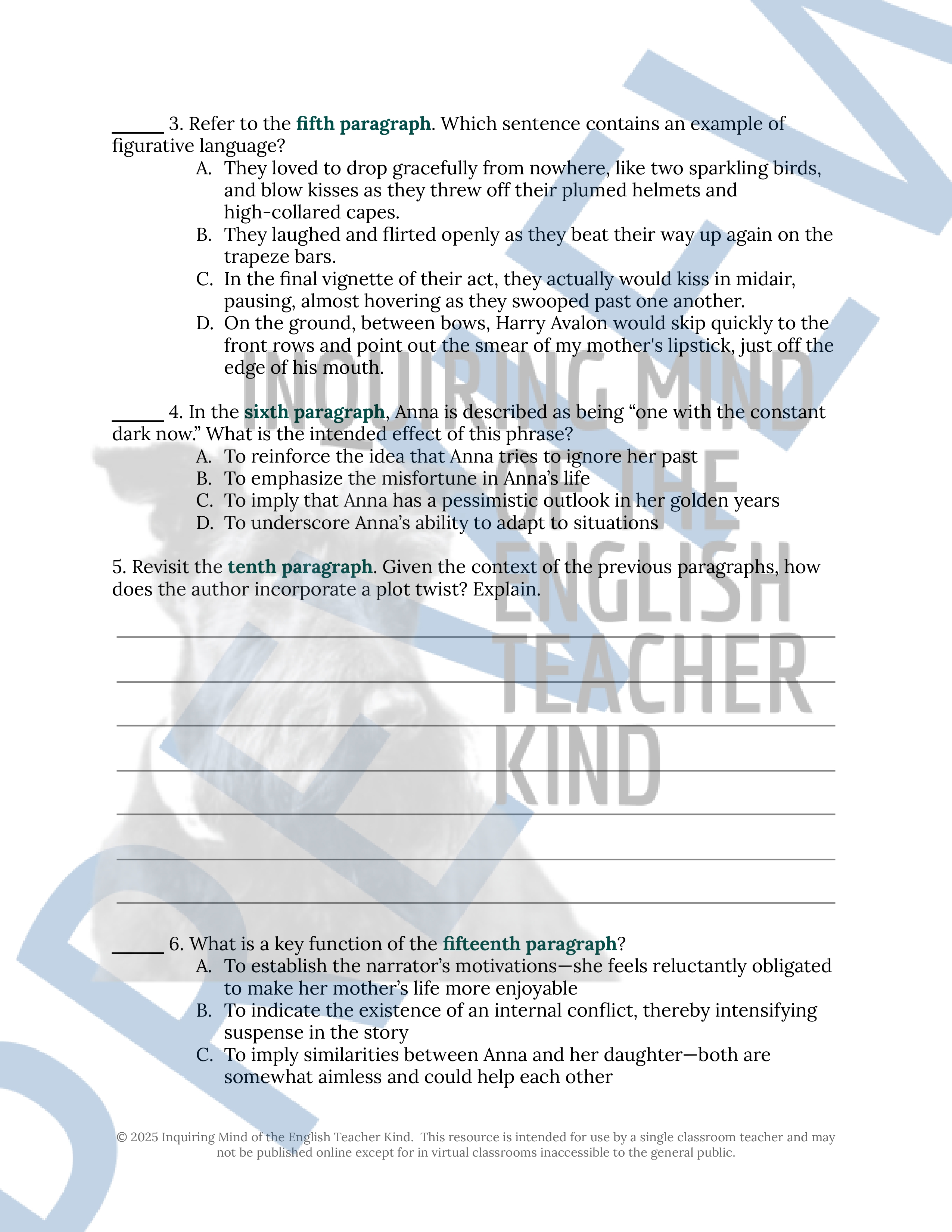 "The Leap" by Louise Erdrich Close Reading Analysis Worksheet (Short ...