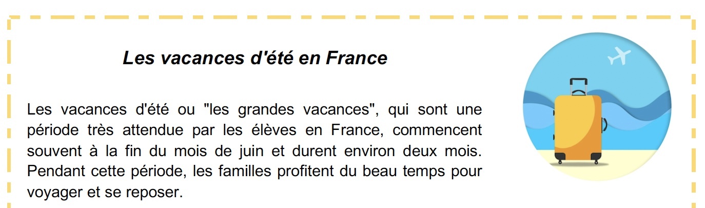 3 texts for year 7 to year 10 students: les vacances d'été en France ...