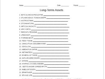Long-Term Assets in Accounting Vocabulary Word Scramble | Teaching ...