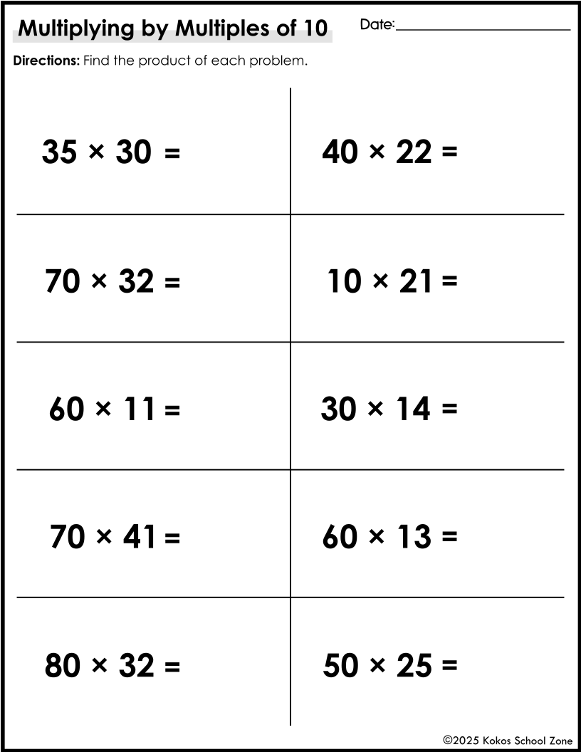 Multiplying by Multiples of 10 Worksheets - Printable - | Teaching ...
