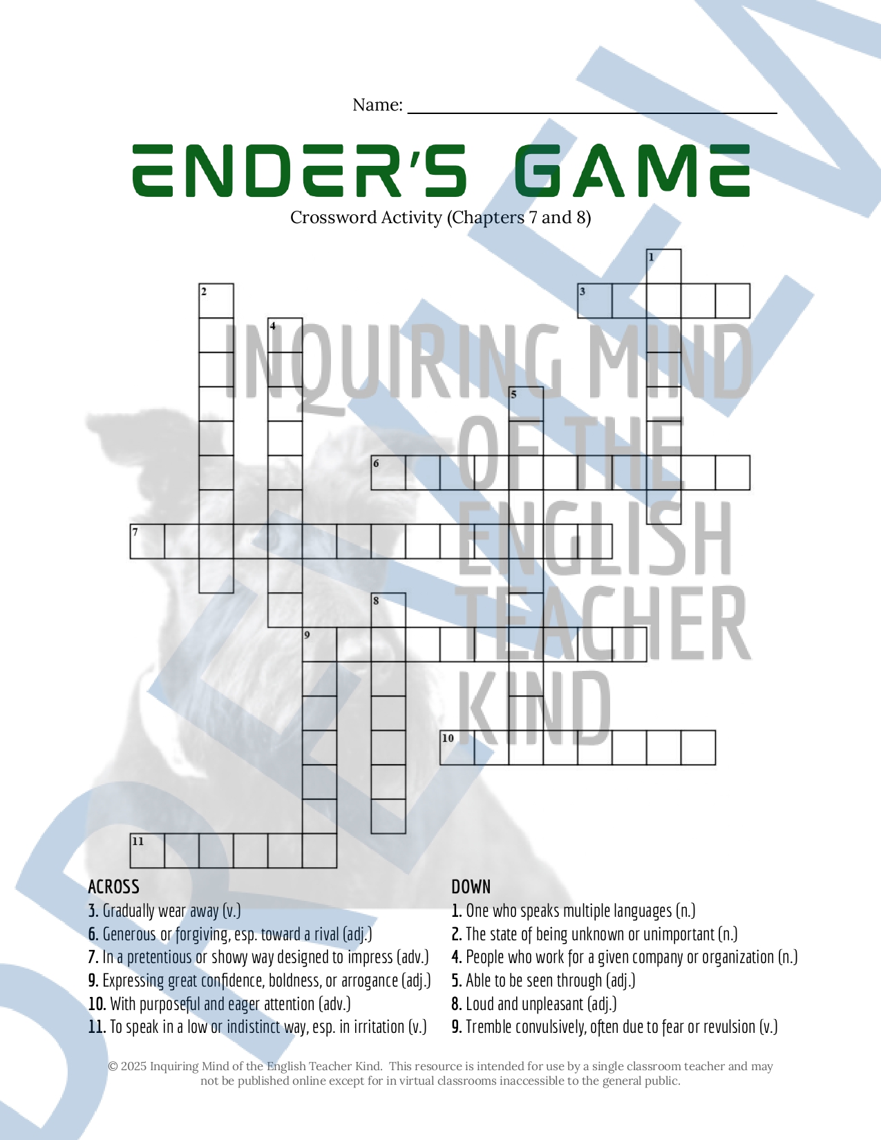 Ender's Game Chapters 7 and 8 Vocabulary Games and Activities ...