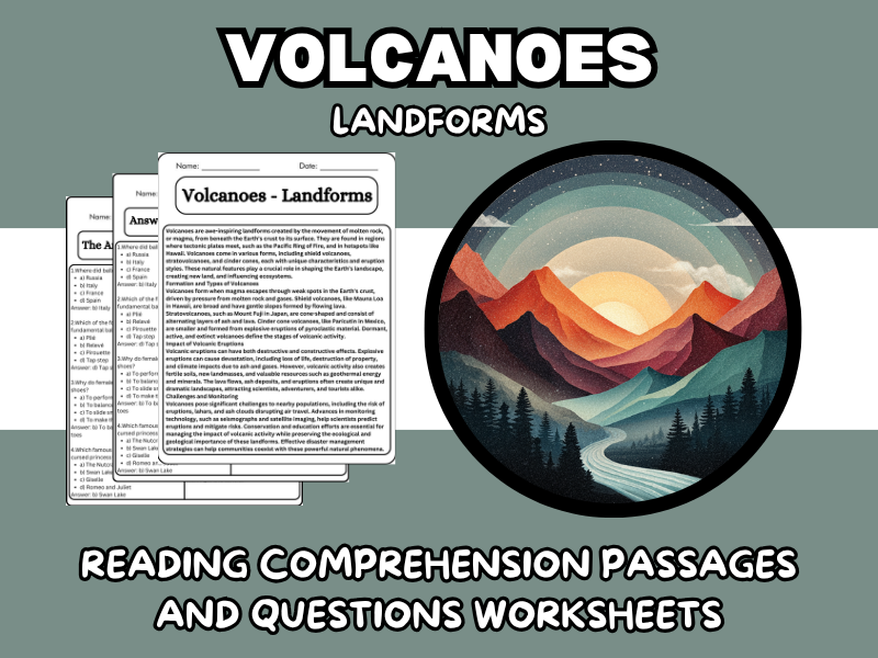 Volcanoes - Landforms Reading Comprehension Passages & Questions ...