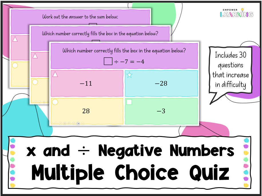 Multiplying And Dividing Negative Numbers Questions For KS3 Teaching