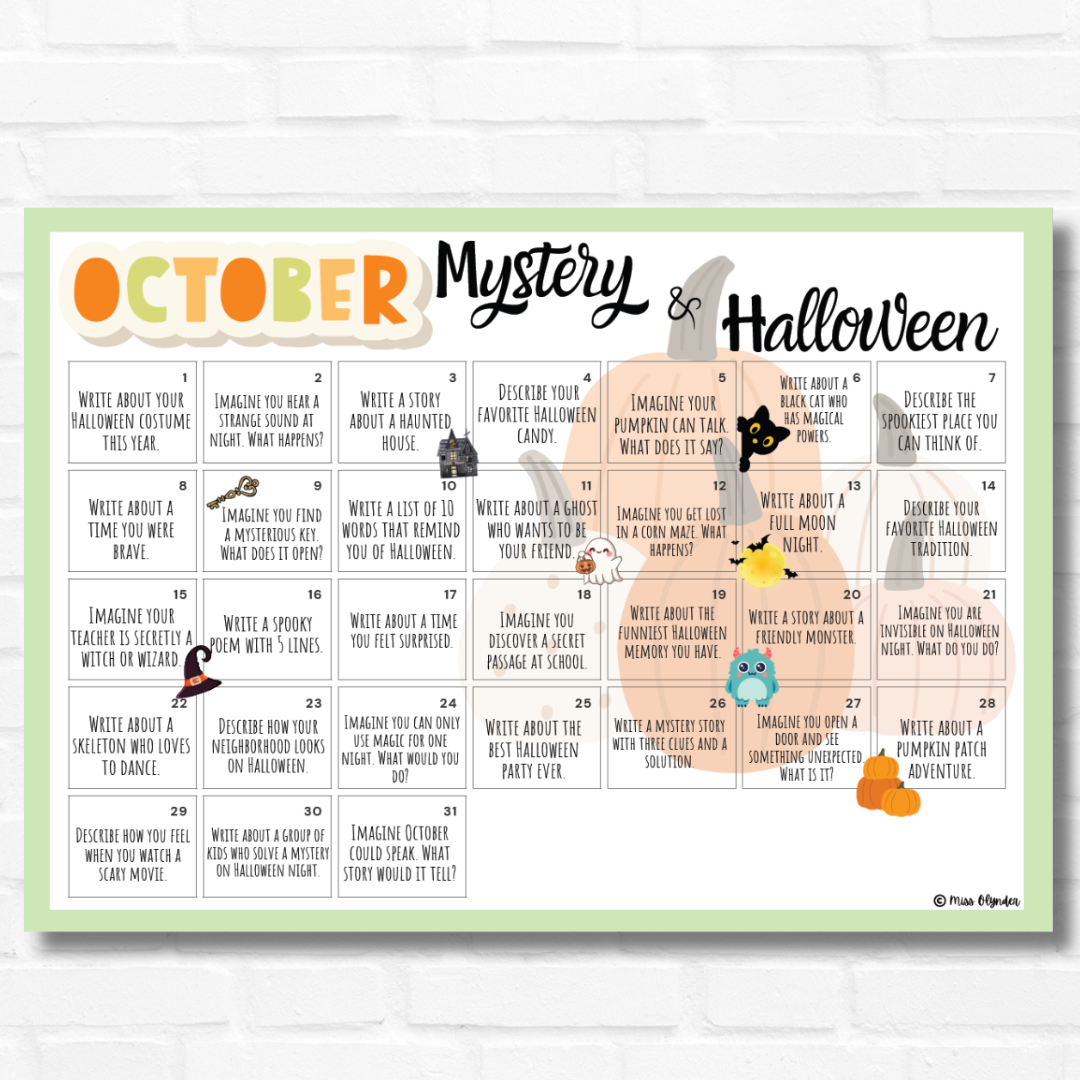 October Writing Prompt Calendar – Daily Journal Prompts (ESL/EAL ...