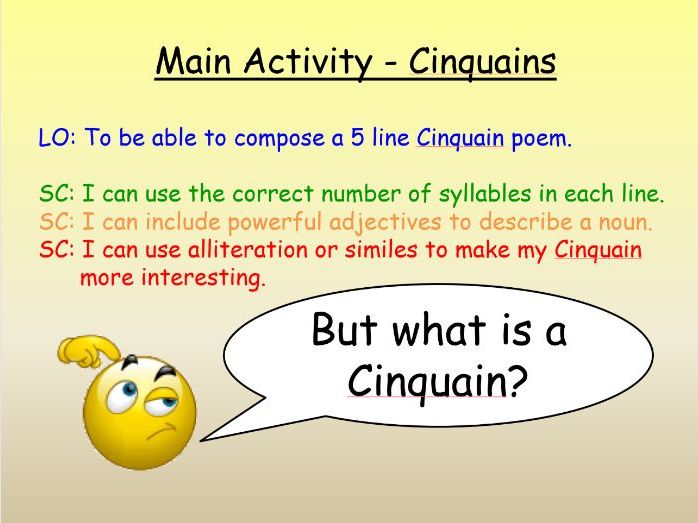 Yr 4 Cinquain Poetry PPT and worksheets | Teaching Resources