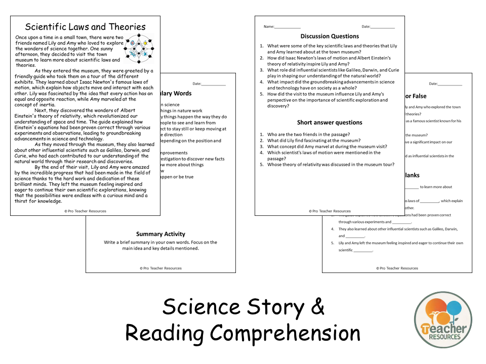 Scientific Laws and Theories Reading Science Story Comprehension ...